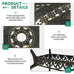 VIVIJASON 7-Piece Patio Furniture Dining Set, All-Weather Cast Aluminum Outdoor Conversation Set, Include 6 Cushioned Chairs and a Rectangle Table with Umbrella Hole for Balcony Lawn Garden Backyard