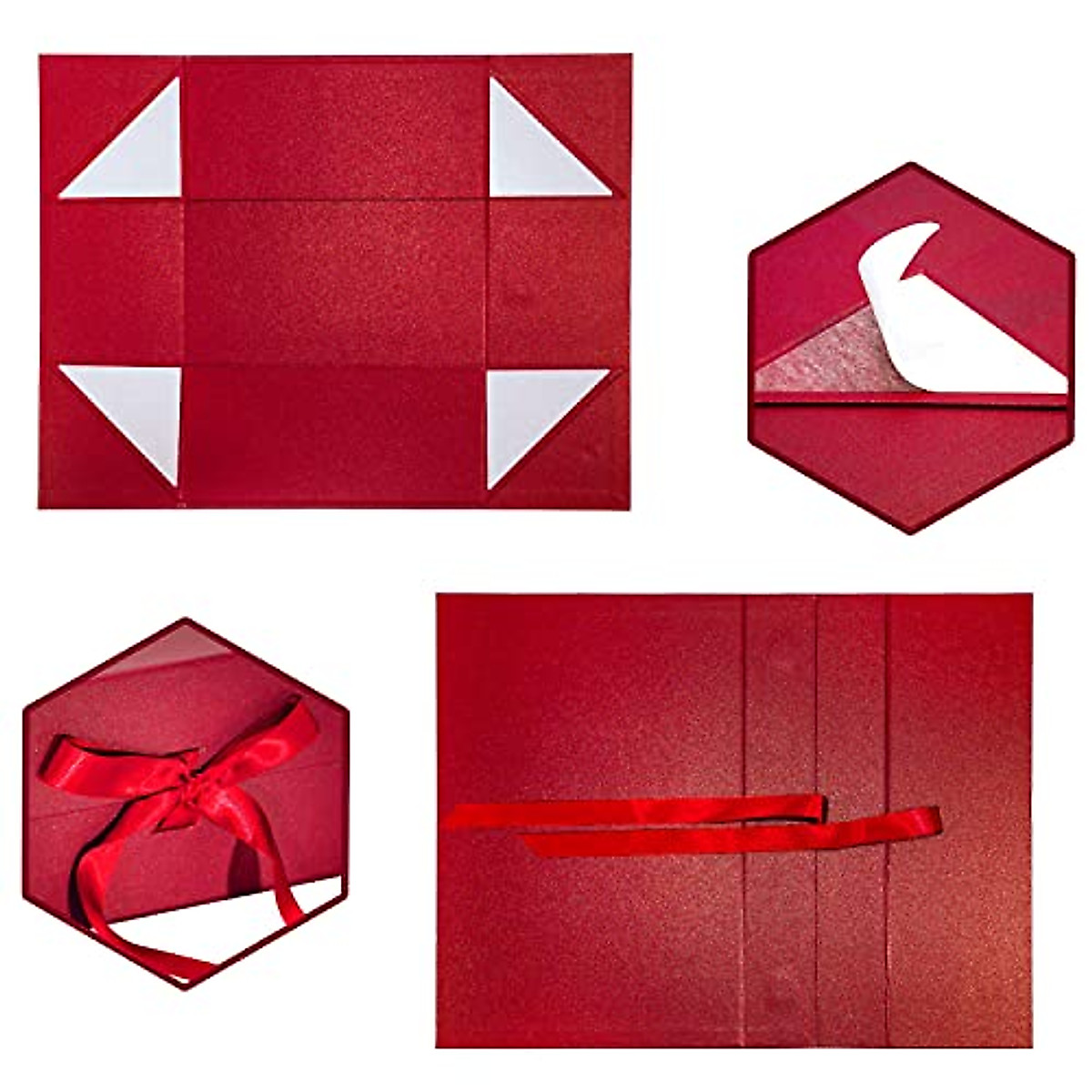 WRAPAHOLIC 2Pcs Red Gift Box with Satin Ribbon, 14x9x4.5 Inches Collapsible Gift Box with Magnetic Closure for Wedding, Party, Gift Wrap, Bridesmaid Proposal, Storage