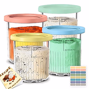 EIIORPO for Ninja Creami Deluxe Pints and Lids - 4 Pack 24oz NC501 NC500 Series Creami Deluxe Pint Containers Replacement Compatible with 11-in-1 Ninja Ice Cream Maker