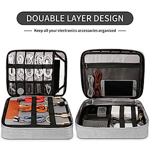 HOLIMET Cable Organiser Bag,Electronic Accessories Bag Double Layer for Travel Waterproof Cord Storage Organizer Bag for iPad, Kindle, Hard Drives, Cables, Chargers,Power Bank and More(Grey)