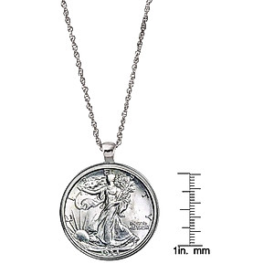 Silver Walking Liberty Half Dollar Coin Silvertone Pendant Necklace