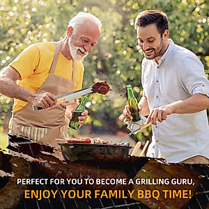 BBQ Tool Grill Accessories Set - AMPSEVEN 4PCS Stainless Steel Grilling Tools Kit with Acacia Wood Chopping Board,Spatula, Fork, BBQ Tongs Deluxe Barbecue Gift with Carrying Case