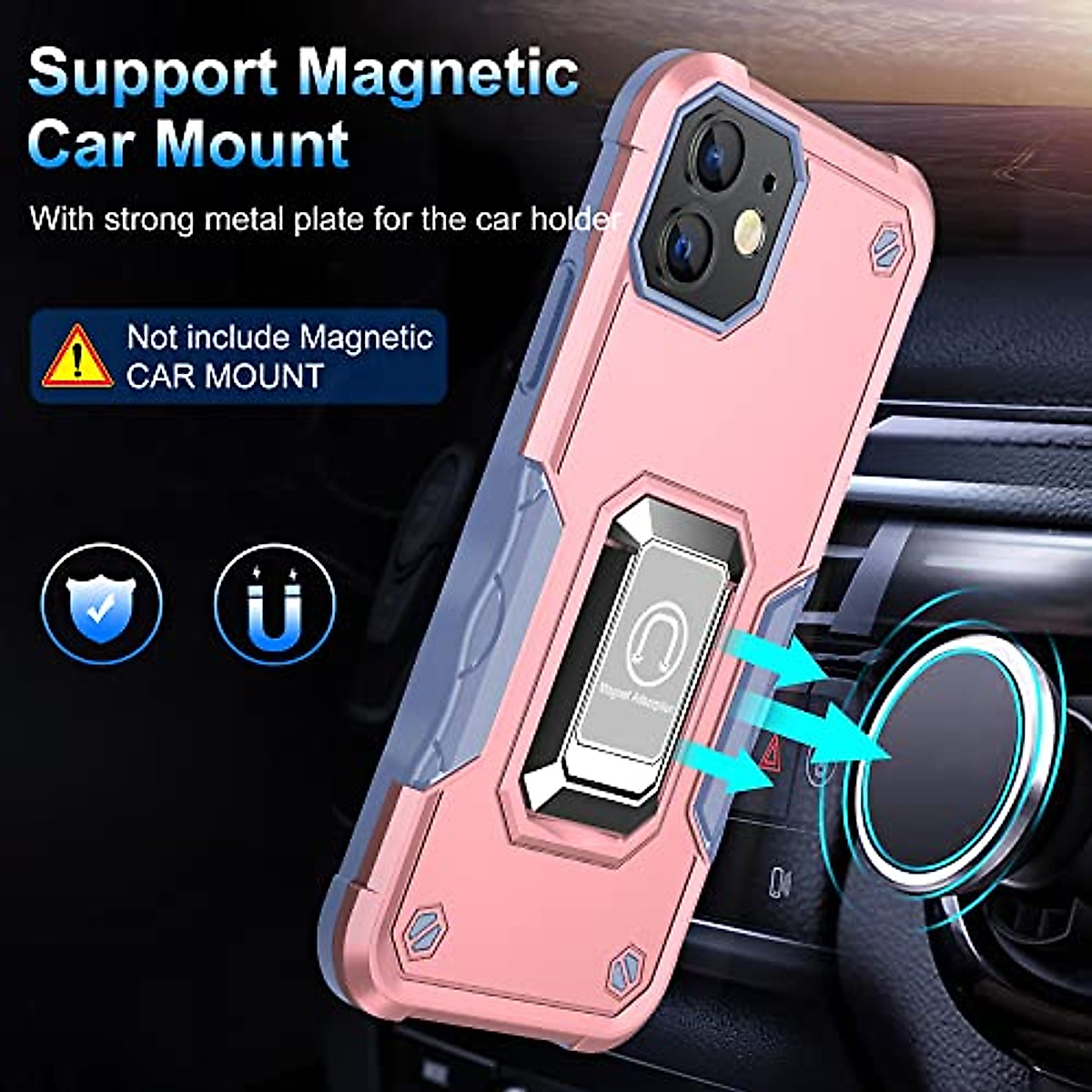 HOOMIL Case for iPhone 12/12 Pro with Stand, Military-Grade Protection Shockproof Cover - Rose Gold