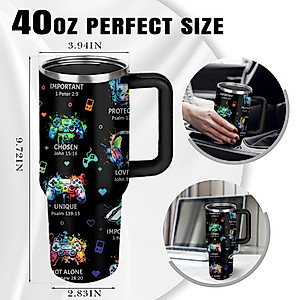 Christian Gamer Gifts, 40 Oz God Says I Am Gamer Tumbler With Handle, Christian Gifts for Men/Boys, Inspirational Religious Birthday Gifts for Game Lover Bible Verse Cup, Gaming Gifts For Gamer