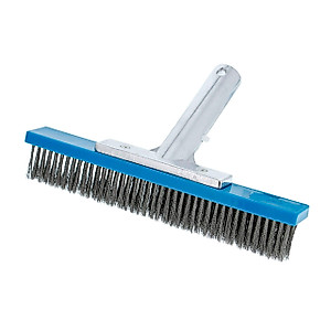 U.S. Pool Supply Professional 10" Stainless Steel Pool Brush with EZ Clip Handle - Durable Bristles, Scrub Remove Calcium Buildup, Rust Stains on Concrete - Sweep Debris from Walls, Floors Steps