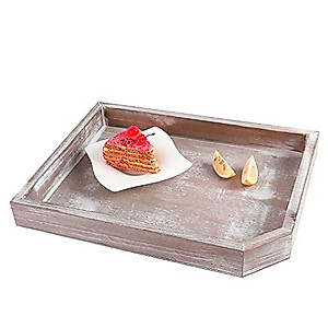 Liry Products Vintage Gray Rustic Torched Distressed Wood Food Serving Tray Breakfast Coffee Office Desktop Document Holder Home Kitchen