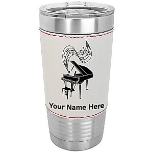 LaserGram 20oz Vacuum Insulated Tumbler Mug, Grand Piano, Personalized Engraving Included (Faux Leather, Baseball Style)