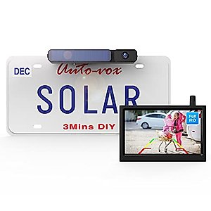Upgrade Solar Wireless Backup Camera for Truck, AUTO-VOX 3Mins No Wires Install with Battery Powered Car Back Up Camera Systems, IP69K Waterproof Vehicles License Plate Reverse Camera for Trailer/SUV