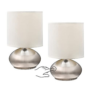 Catalina Lighting Caden 2-Pack Mini 9-inch Metal Touch Accent Lamps with Linen Drum Shades, Classic Silver, 18581-000, 9.25"