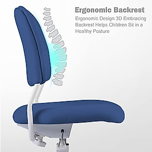 Ergonomic Kids Desk Chair, Boy's Child's Children Student Study Office Computer Chair, Adjustable Height and Seat Depth, Detachable Footrest, Lumbar Support (Navy, W/Chair Slipcovers)