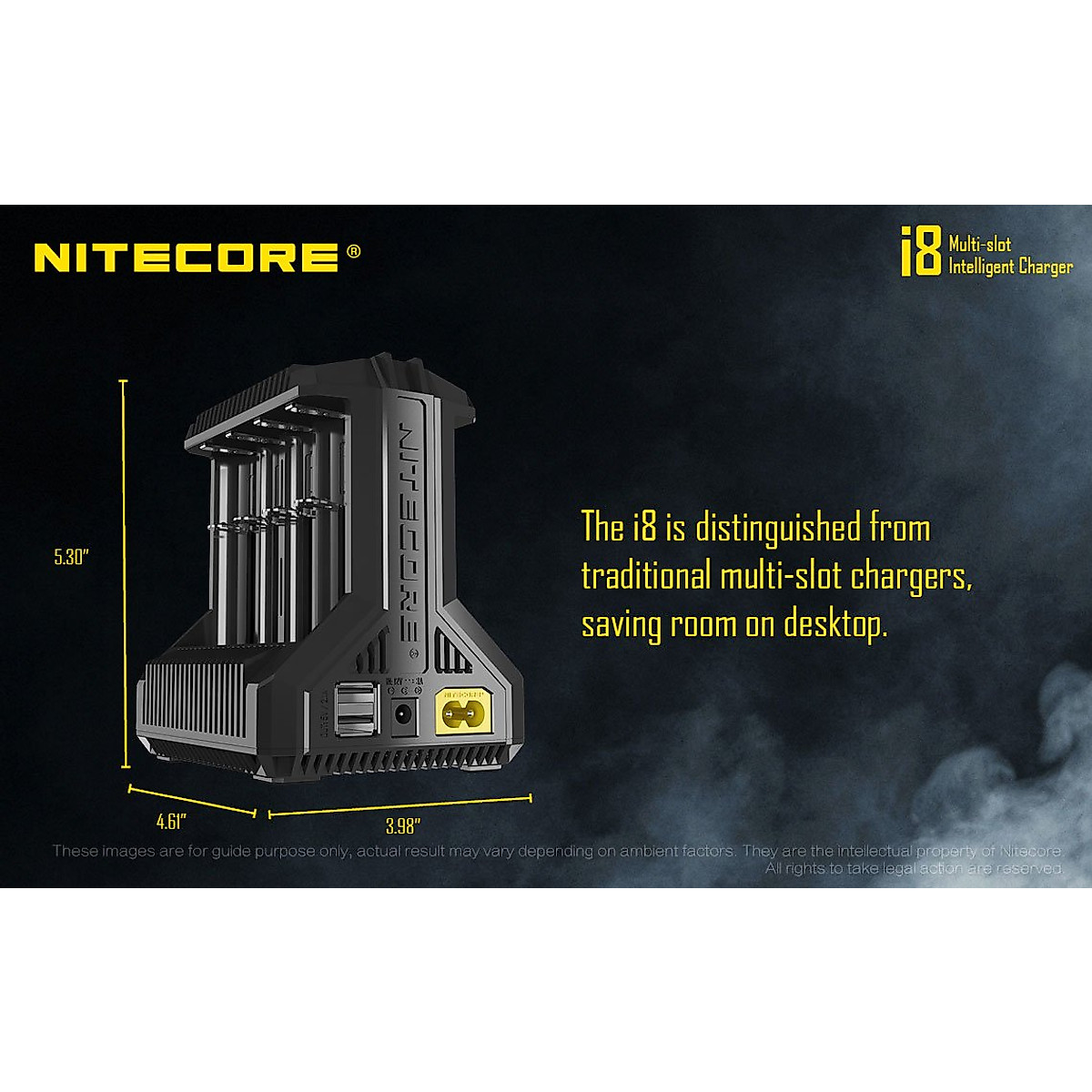 EdisonBright NITECORE i8 Eight Bays Smart Battery Charger for Li-ion/IMR/Ni-MH/Ni-Cd 26650 22650 18650 18490 18350 16340 RCR123 14500 AA AAA AAAA C D USB BBX3 Battery Carry case