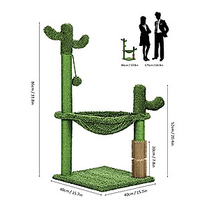 Dreamsoule Cactus Cat Tree, Large Cat Trees with Hammock 35 inch High Cat Scratching Post and Back Scratcher, Cactus Cat Scratcher with Interactive Dangling Ball, Climbing Stand for Indoor Kittens