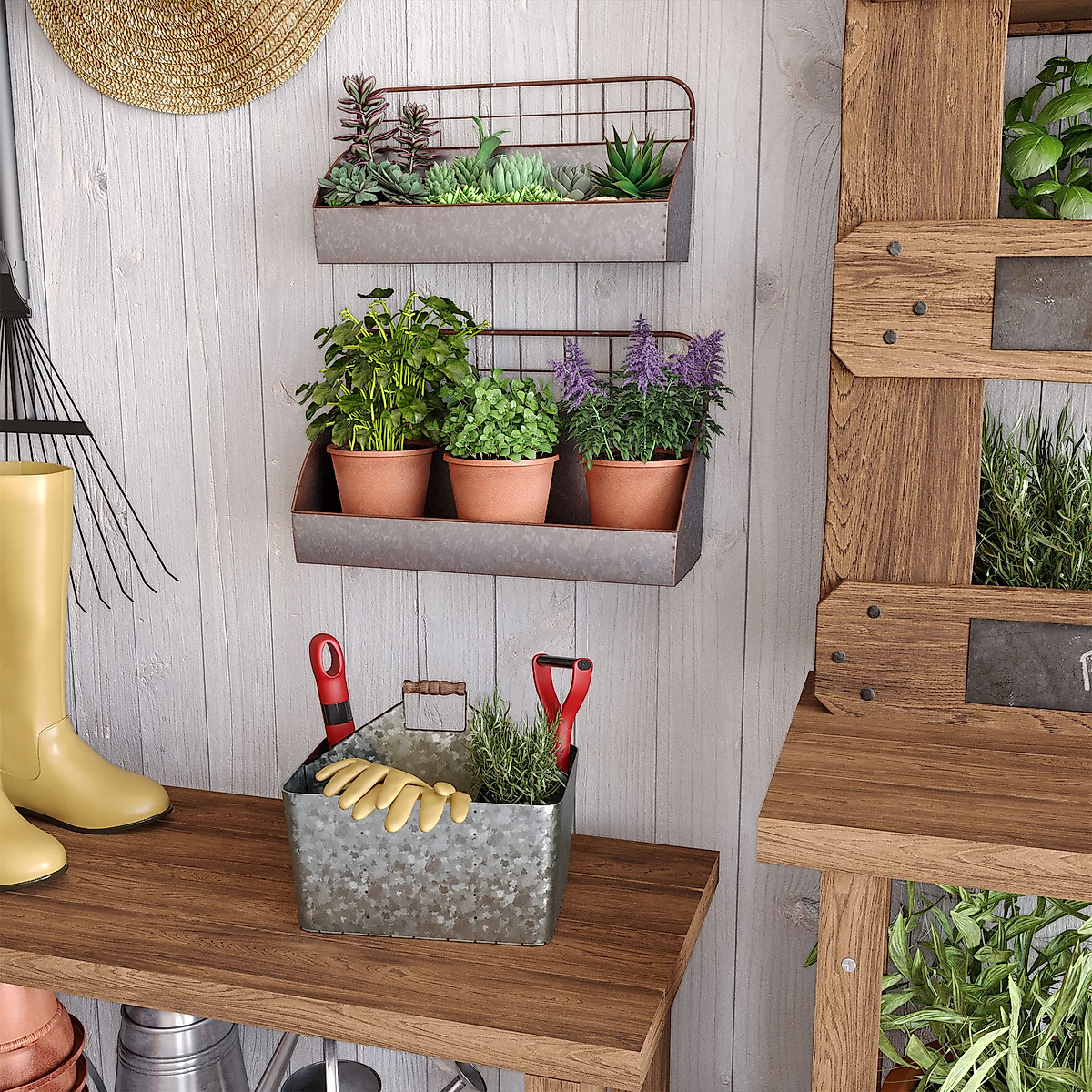 Barnyard Designs Galvanized Metal Kitchen Utensil Holder for Countertop, Farmhouse Kitchen Utensil Holder for Kitchen Counter, Decorative Kitchen Utensil Holder Large Rustic Utensil Caddy, 11.25x5.5