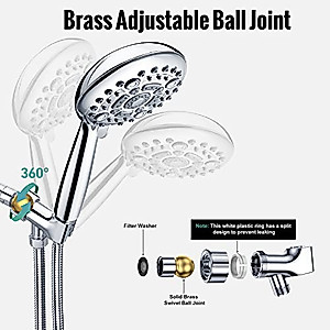 Shower Head, SR SUN RISE 6-Settings 5" High Pressure Handheld Shower Head Set with 2.45 Meter/96 Inch/ 8 FT Long Shower Hose and Shower Arm Mount with Brass Ball Joint,Chrome