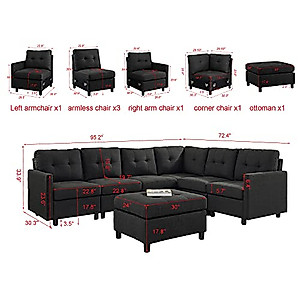 Moxeay Convertible Sectional Sofa with Ottoman Modular Sectional Sofa L Shaped Couch 6 Seater Sectional Couches for Living Room Apartment, Dark Grey