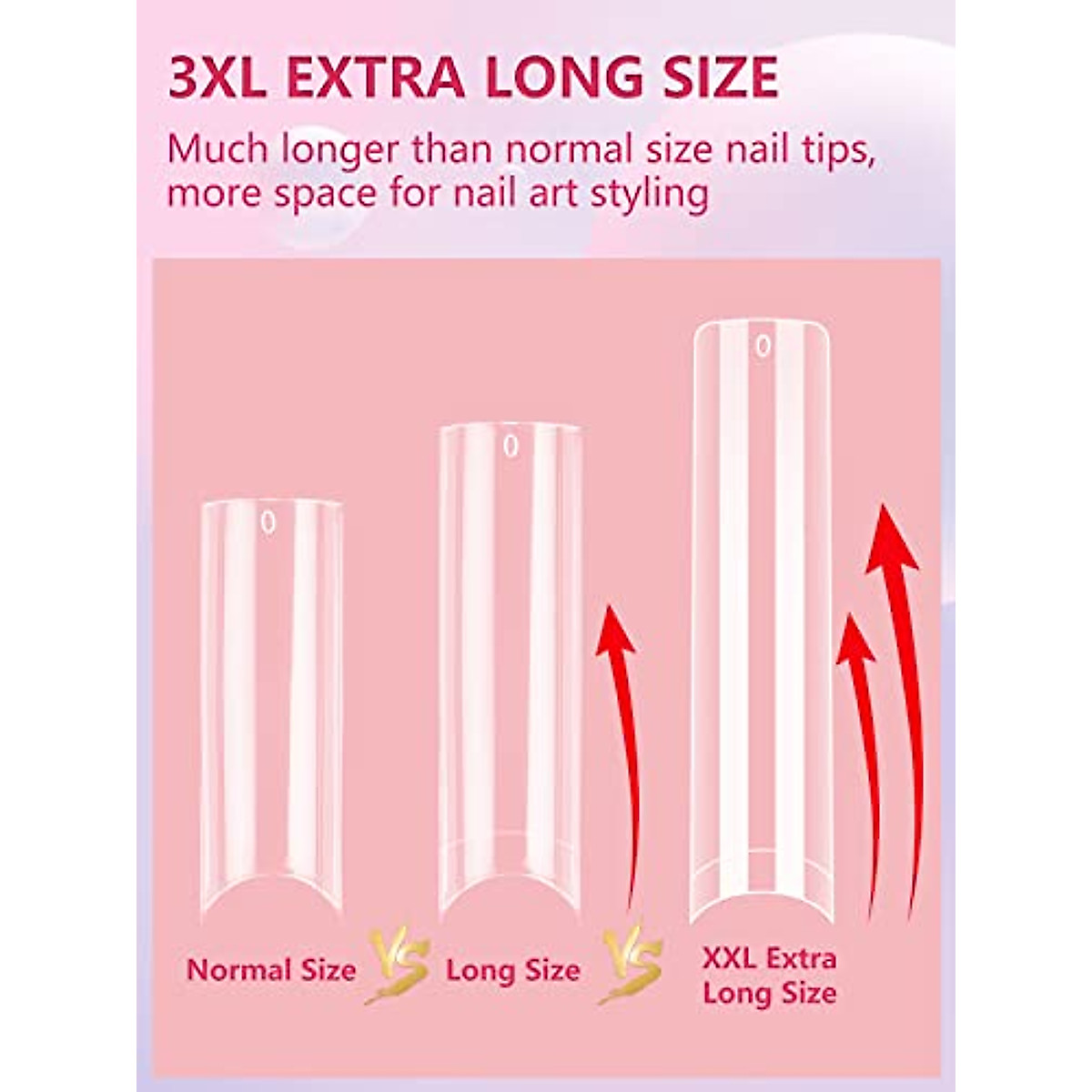 LIONVISON 504PCS NO C CURVE Clear Nail Tips for Acrylic Nails Professional, 3XL Extra Long Flat Tapered Square Nail Tips, 12 Sizes Half Cover Straight French Fake Nail Tips for Nail Salons Home