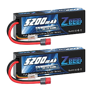 Zeee 2S Lipo Battery 5200mAh 7.4V 50C Deans T Plug with Housing Hard Case Battery for 1/8 1/10 RC Vehicles Car Slash RC Buggy Truggy RC Truck Racing Hobby(2 Pack)