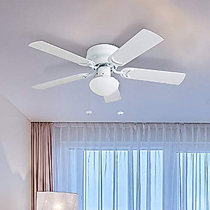 Prominence Home Alvina, 42 Inch Traditional Flush Mount Indoor LED Ceiling Fan with Light, Pull Chain, Dual Finish Blades, Reversible Motor - 80092-01 (White)