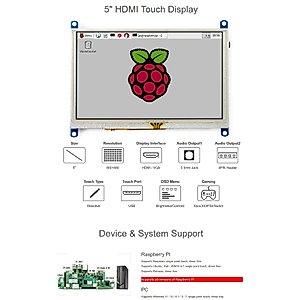 5inch 800x480 Resistive Touch Screen LCD Display Monitor HDMI Interface Supports Raspberry Pi 4 3 2 Model B A+ B+ BB Black Banana Pi Supports Game Console XBOX360 Sony PS4 Nintendo Switch @XYGStudy