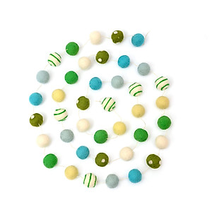 Glaciart One St. Patrick's Day Felt Ball Garland - Pre-Assembled Irish Party Decoration - Pompom Party Decor - 100% Natural Wool Pom Poms with Cotton String - 8 Feet