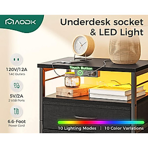 AODK Night Stand with Charging Station, End Table for Bedroom Tall Nightstand with Drawers, Small Nightstand for Bedroom, 4-Tier Storage Bedside Table, Black