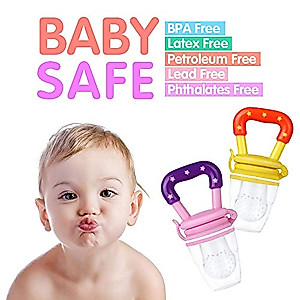 Baby Fruit Feeder Pacifier (2 Pack) - HAOBAOBEI Infant Teething Toy Teether in Appetite Stimulating Colors, Bonus Includes 3 Sizes Silicone Pouches