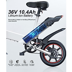 Sailnovo Electric Bike, Electric Bicycle with 18.5mph Electric Bikes for Adults Teens E Bike with Pedals, 14" Waterproof Folding Mini Bikes with Dual Disc Brakes