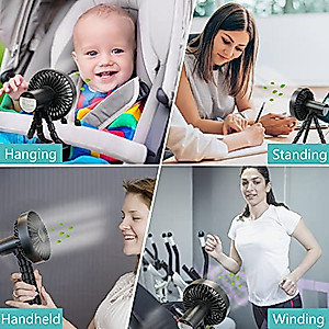 ANBOVES Portable Stroller Fan Battery Operated Mini Handheld Personal USB Fan, Flexible Tripod Clip On Fan with 3 Speeds for Car Seat Crib Bike Camping