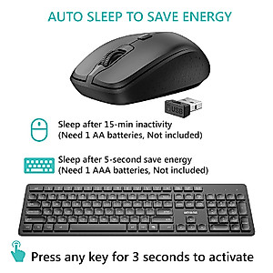 Wireless Keyboard Mouse Combo, BreSii Wireless Keyboard and Mouse Computer Keyboards Mouse Full-size Silent Slim 2.4GHz USB For kids E-Learning PC Desktop Computers Notebook Laptop Windows Office Home
