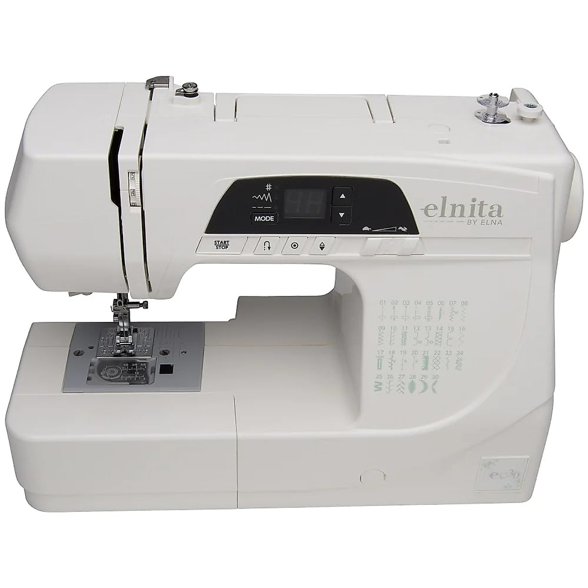 Elnita EC30 Computerized Sewing Machine with 30 Stitches, LED Display, Needle Threader and Foot Control.