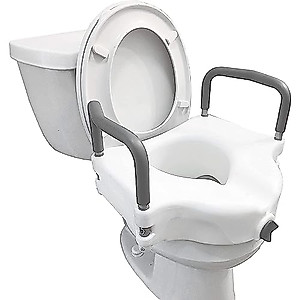 Cardinal Health ProBasics Raised Toilet Seat with Lock and Arms, 350 lb Weight Capacity.