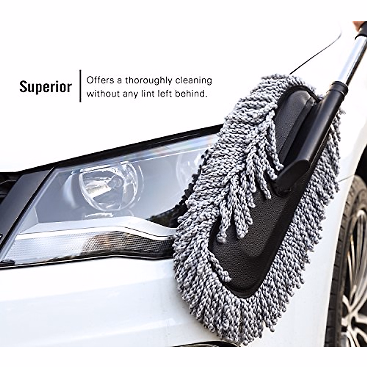 MoKo Car Duster, Multipurpose Car Wash Brush Exterior and Interior Microfiber Duster with Extendable Handle for Cleaning - Grey