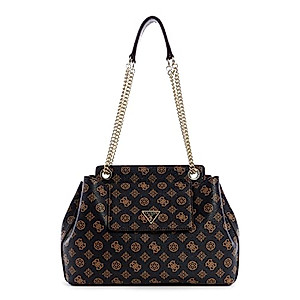 GUESS Logo Satchel Tote Bag Handbag & Wallet Set - Natural/Brown