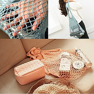 YEKEYI 2Pcs Portable Reusable Mesh Cotton Net String Bag Organizer Shopping Tote Handbag Fruit Storage Shopper NEW (BLACK,BEIGE)