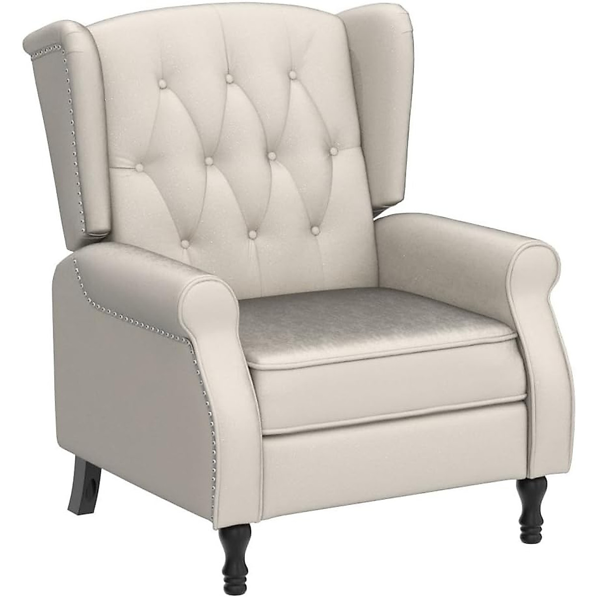 Velvet Accent Chair, Push Back Recliner Chair, Wingback Arm Chair for Living Room/Bedroom/Home Theater/Reception Area, Light Beige