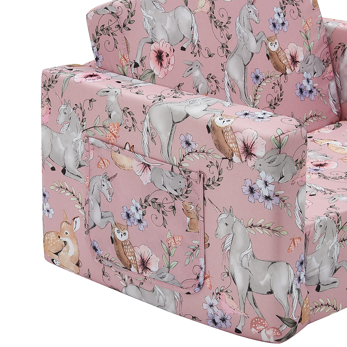 Ulax furniture Kids Convertible Sofas Children Flip-Out Sofa - 2-in-1 to Lounge Chair (Pink Unicorn)