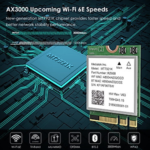 WAVLINK AX3000 6 M.2 WiFi Card,Bluetooth 5.2 NGFF Adapter, Dual-Band (2.4/5Ghz) M2 Wireless Network Card Adapter with OFDMA, MU-MIMO, WPA3, Ultra-Low Latency, Supports Windows 11, 10 (64bit)