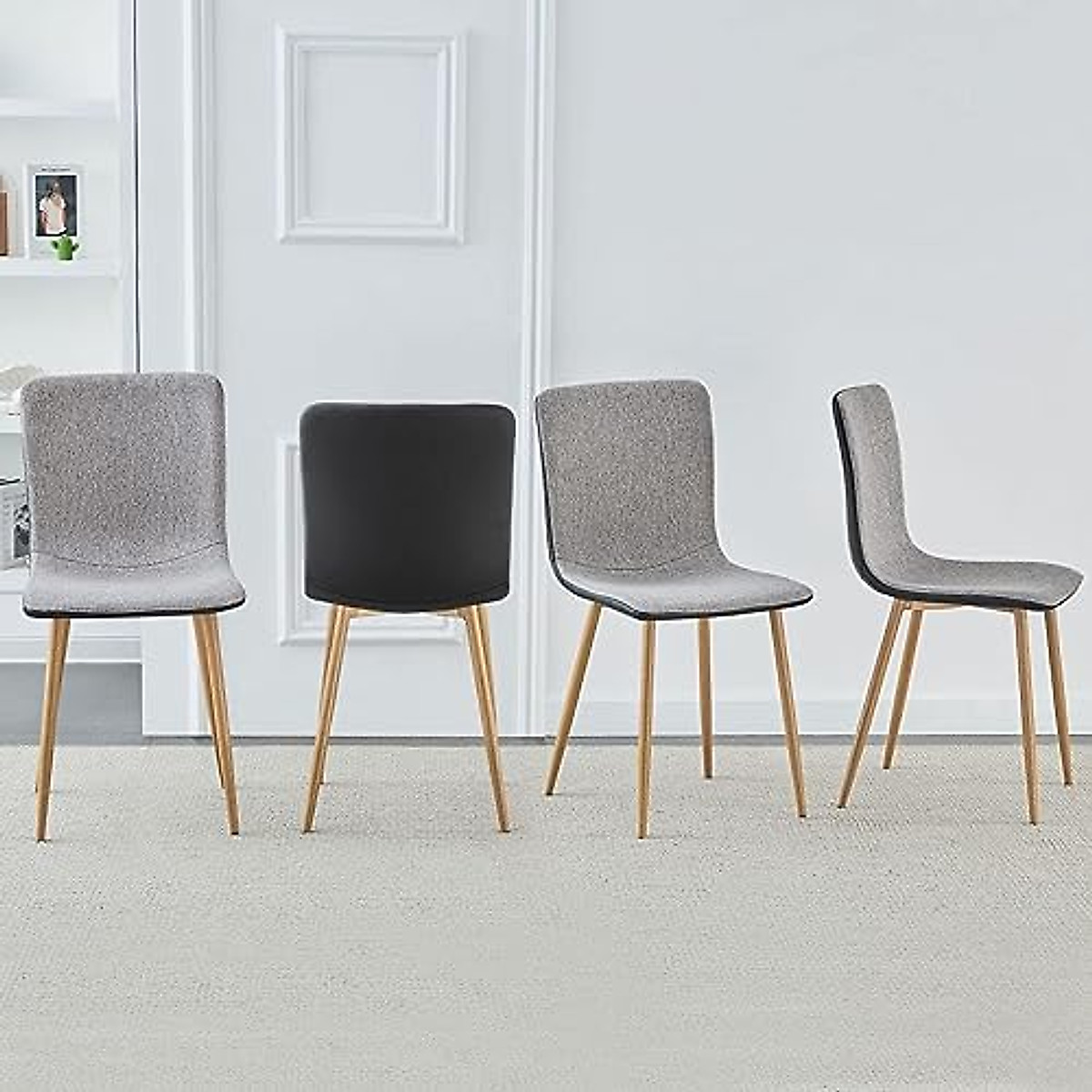 FurnitureR Scandinavian Dining Chairs Set of 4,Side Chairs with Comfy Fabric Cushion PU Back and Sturdy Oak Legs, Accent Chairs for Kitchen Living Dining Room Waiting Room,Grey
