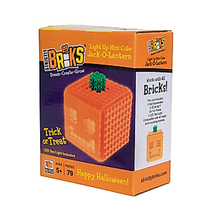 Strictly Briks Compatible with Lego 3D Toy Building Bricks & Blocks, Light Up Mini Cube Jack-O-Lantern, 79 Pieces with LED Light, Halloween Brick Construction Set, Compatible with All Major Brands