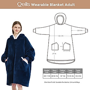 Qeils Oversized Wearable Blanket Hoodie | Hooded Blanket Sweatshirt with Deep Pockets, Cozy Warm Fleece Sherpa Blanket,Gifts for Adults Mom Wife Girlfriend Men (Navy, Adult)