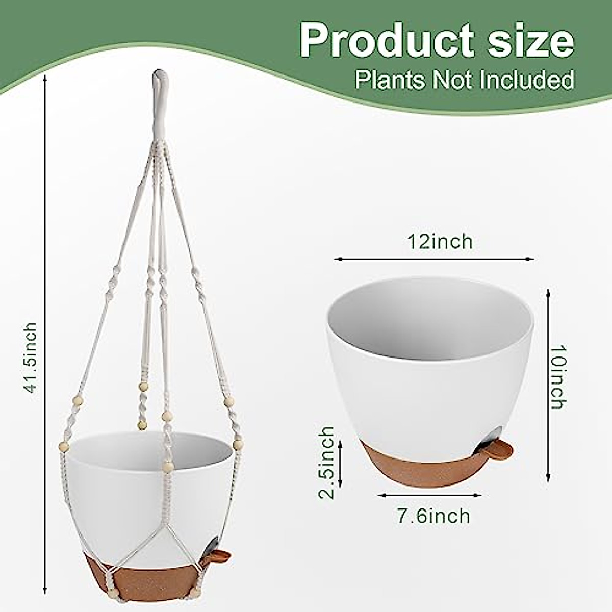 Vanslogreen 41.5 Inch Macrame Plant Hanger Indoor Outdoor with 12 Inch Flower Pot, Hanging Planter for Plants Holder with Wood Beads for Boho Home Decor (Ivory+White)
