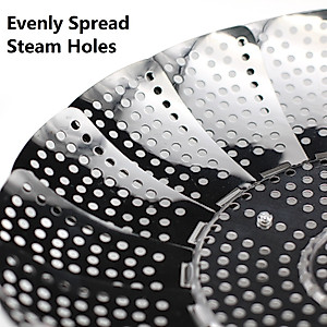 TOPOKO Vegetable Steamer Basket, Fits Instant Pot Pressure Cooker 5/6 QT and 8 QT, 18/8 Stainless Steel, Folding Steamer Insert For Veggie Fish Seafood Cooking, Expandable to Fit Various Size Pot