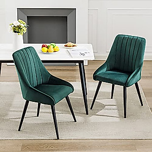 Duhome Dining Chairs Accent Chair Set of 2, Upholstered Tufted Armless Chair Leisure Chair Mid Century High-Back Modern Velvet Chair Side Chair for Dining Room Living Room Bedroom Coffee Dark Green