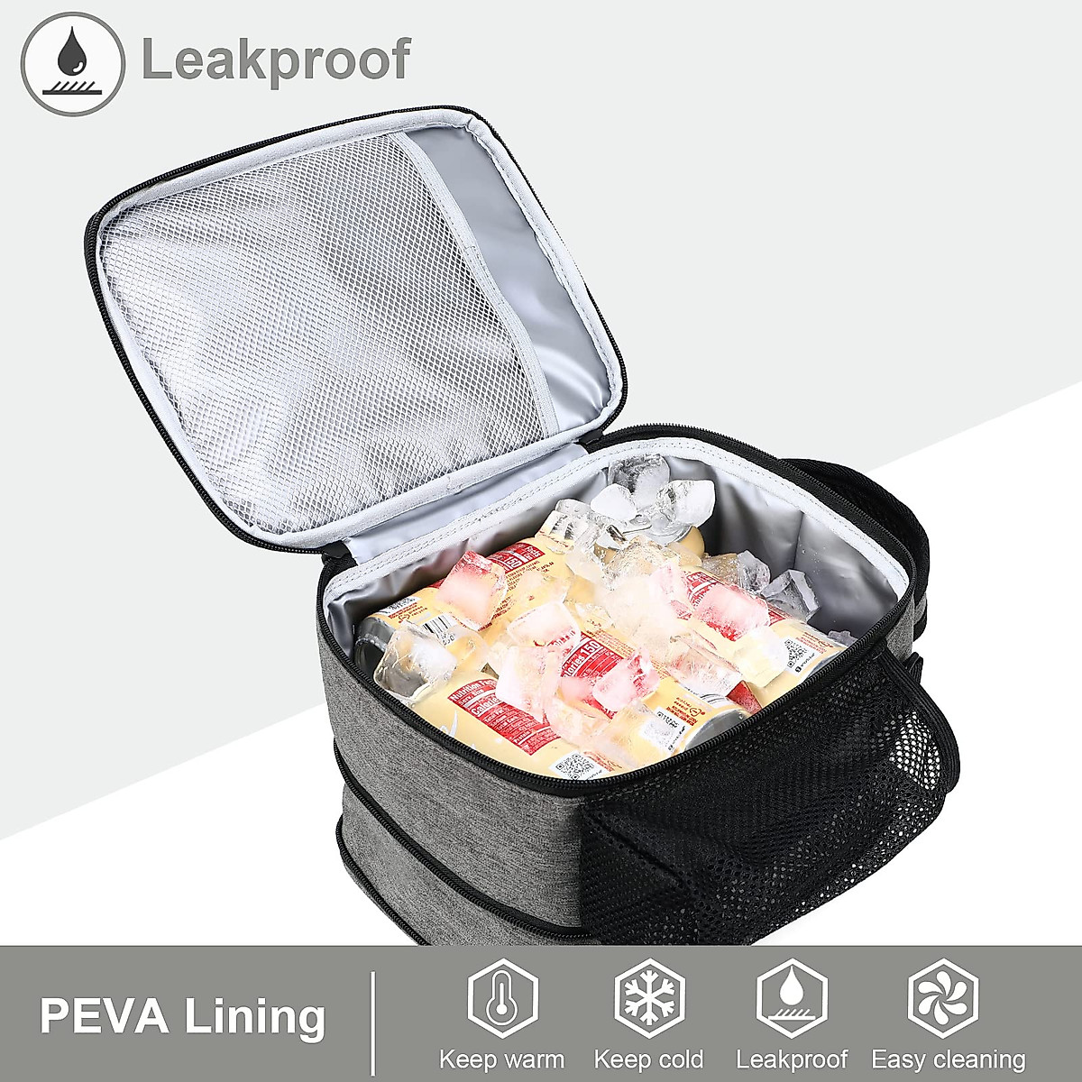 MIER Expandable Lunch Bag Insulated Lunch Box for Men to Work Travel Portable Lunchbox Bags with Shoulder Strap and Water Bottle Holder, Grey