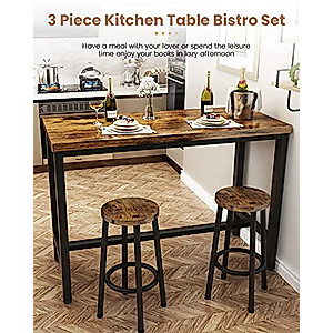 Recaceik 3 Piece Pub Dining Set, Modern bar Table and Stools for 2 Kitchen Counter Height Wood Top Bistro Easy Assemble for Breakfast Nook Living Room Small Space Restaurant, Rustic Brown 47"