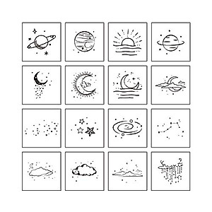 Cliocoo 16pcs Moon&Star Wood Rubber Stamp Set M-26 (1-Moon Star)