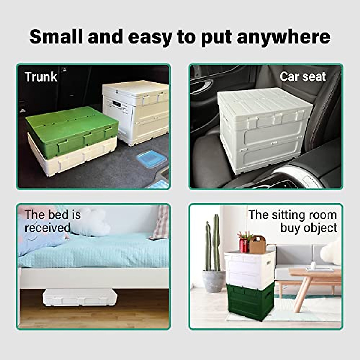 beyonday Portable Small Capacity Collapsible Storage Box with Lid for Indoor, Home Party, Picnic, Fishing, Multi-function Drinks Snacks Toys T-shirt Sorting Storage Container, 9.6''H, Green