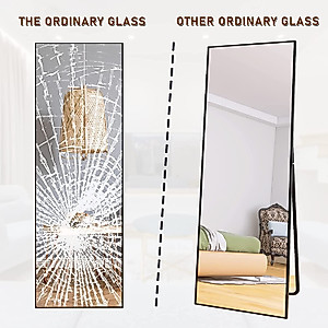 Yone jx je 65" x 24" Full Length Mirror Hanging Standing or Leaning, Bedroom Mirror Floor Mirror Wall-Mounted Mirror with Alloy Frame, Black