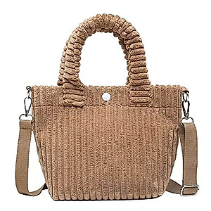 Corduroy Small Tote Bag Y2k Mini Crossbody Bag for Women Fuzzy Bucket Handbag Winter Fashion Hobo Shoulder Bag (Khaki,one size)