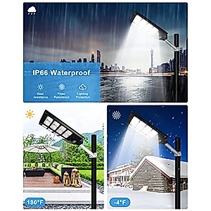 FRAPOW 2 Pack of 600W Solar Street Light Outdoor, 60000LM Waterproof Parking Lot Commercial Light with Remote Control and Motion Sensor, Dusk to Dawn Flood Light for Garden Yard Path